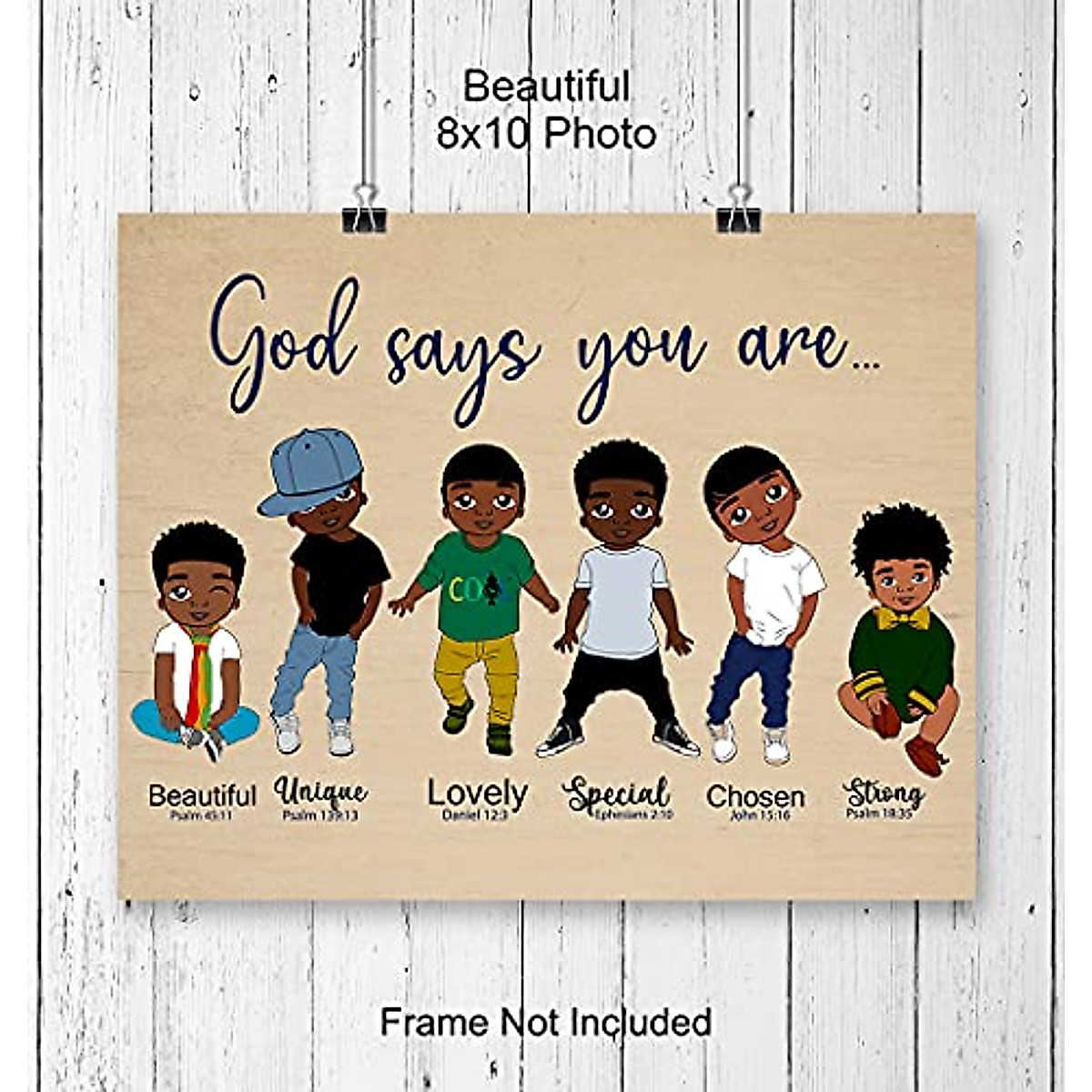 God Says You Are Wall Art - Religious Wall Decor for African American Boys - Christian Gifts - Scripture Wall Decor - God Wall Art - Black Boys Room Decor - Motivational Inspirational Bible Verses