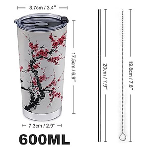 LLJEYOU Cherry Blossom Japanese Tumbler Insulated Travel Mug Stainless Steel Travel Tumbler Car Cup with Straw And Brush with Lid 20oz