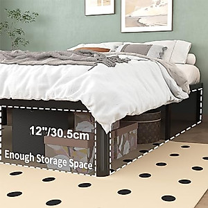 Lutown-Teen 14 Inch Full Size Bed Frame with Rounded Corner Legs, Sturdy Mattress Foundation, Heavy Duty Metal Full Platform No Box Spring Needed, Noise Free, Easy Assembly, Black