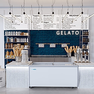 Koolmore 70 inch Commercial Ice Cream Dipping Cabinet Display Case, 12 Large Displayed Tubs, 10 Storing Tube, Sliding Glass Door, Rolling Wheels and Lockable Breaks [20 Cu. Ft.] (KM-ICD-71SD) White