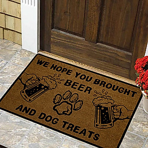 TLTI Funny Doormat Entrance Floor Mat Standard Outdoor Welcome Door Mat | Patio Garden Bedroom Home Decor Indoor | Non-Slip Back Rubber 18 Inch x 30 Inch | We Hope You Brought Beer and Dog Treats