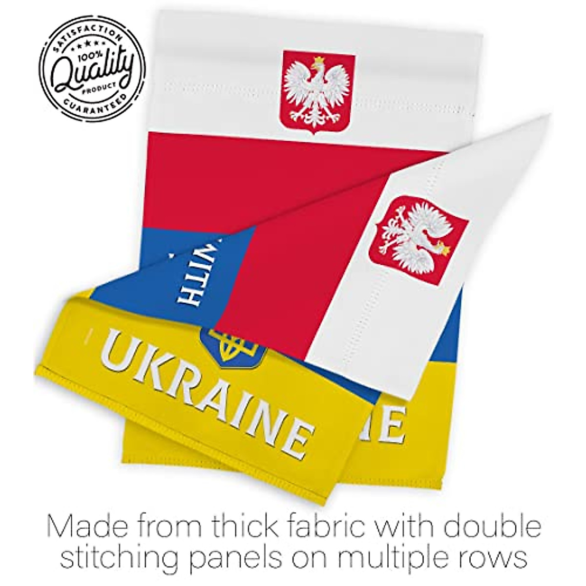 Ukraine Flag Poland Stand with Ukraine House Flag Dowel Set Support Cause Ukrainian Decoration Banner Small Garden Yard Gift Double-Sided, Made in USA