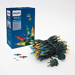 PHILIPS 100 LED Multicolor Faceted Mini Christmas Lights on Green Wire - UL Listed for Indoor/Outdoor Use - 35.33' Total Length with 4" Bulb Spacing - String Lights for Christmas Tree Decorating