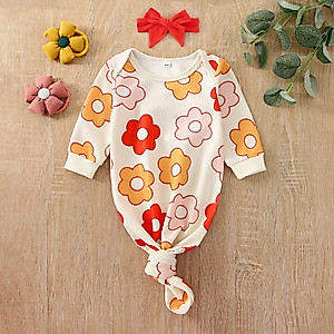 Infant Newborn Baby Girls Floral Sleep Gown Headband Sleepwear Romper Sleeping Bags Outfits (Floral-Red, 0-3 Months)