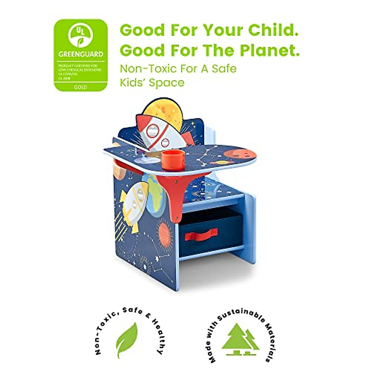Delta Children Space Adventures Chair Desk with Storage Bin - Ideal for Arts & Crafts, Snack Time, Homeschooling, Homework & More - Greenguard Gold Certified, Blue