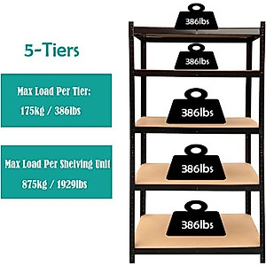 Heavy Duty 5 Tier Garage Shelving Units, Boltless Metal Storage Shelves Shed Utility Rack,175KG Per Shelf,Adjustable Shelving Unit Shed Warehouse Workshop Office Storage Shelves,Multipurpose Shelf