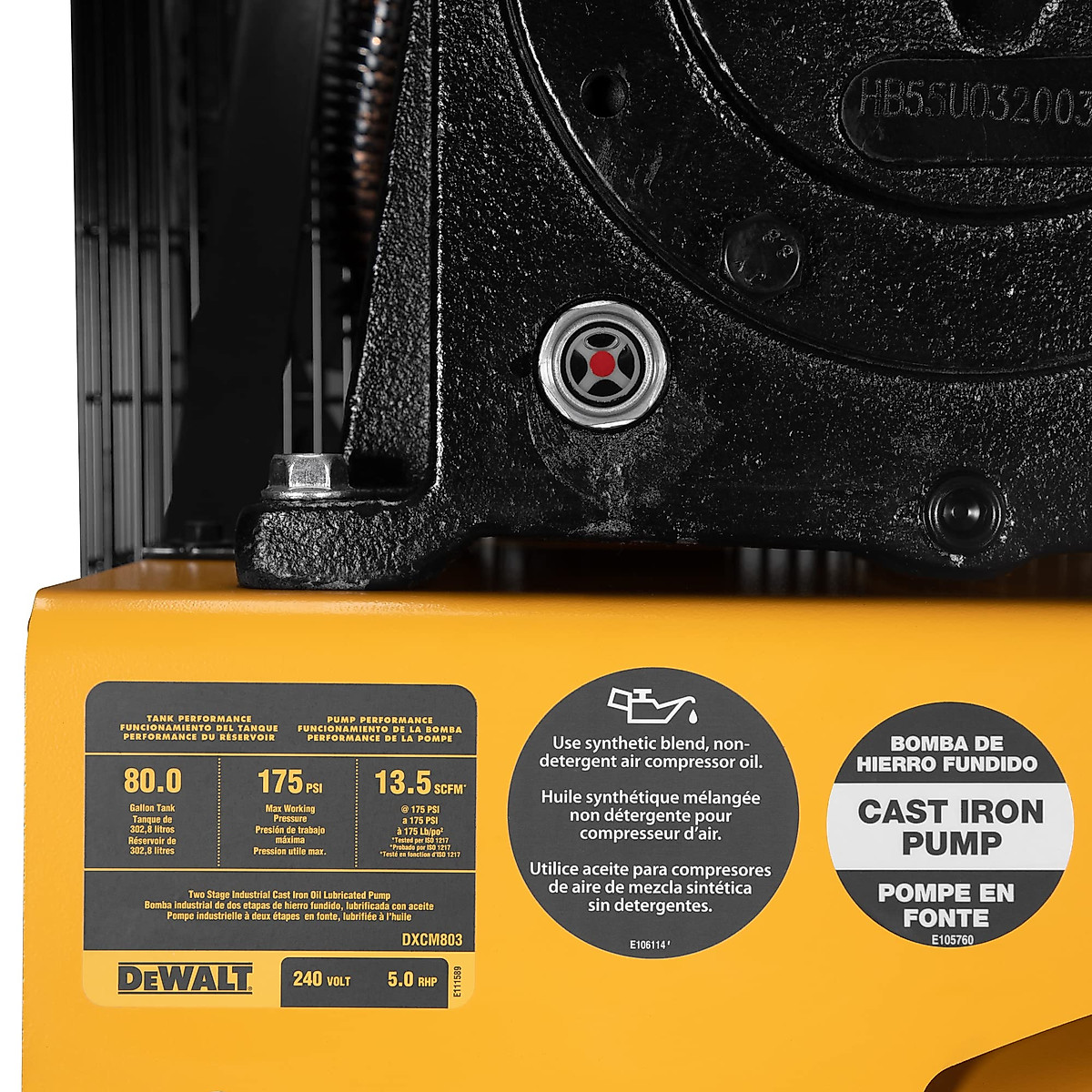 DEWALT 80 Gallon 5 HP 175PSI Vertical Stationary 2 Stage Air Compressor (DXCM803.COM)