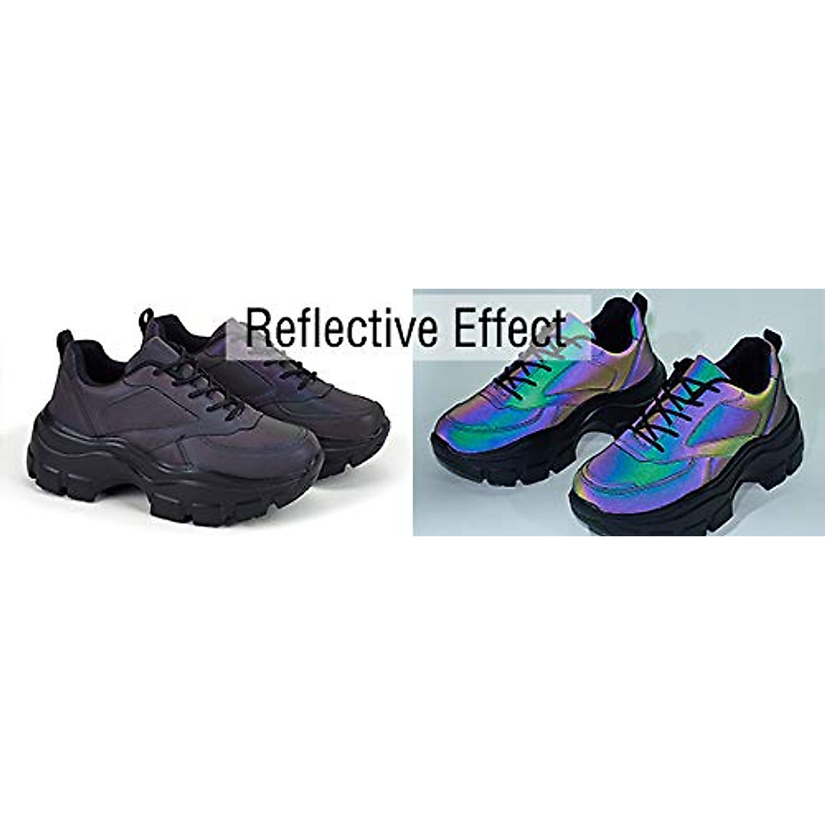 LUCKY STEP Women Chunky Platform Dad Colorblock White Neon Green Fuchsia Hologram Silver Casual Lace-Up Walking Sneakers(Charcoal,10 B(M) US)