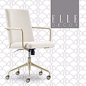 Elle Decor Giselle Modern Home Office Desk Chair, High Back Adjustable Computer Chair with Gold Arms, Base and Wheels, Velvet Fabric, Cream