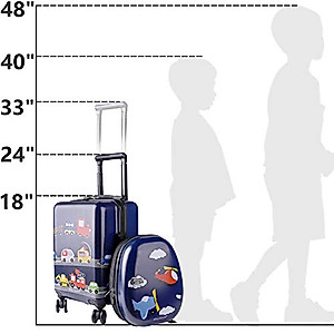 iPlay, iLearn Kids Carry On Luggage Set, 18" Hardside Rolling Suitcase W/Spinner Wheels, Hard Shell Travel Luggage W/Backpack for Boys Toddlers Children