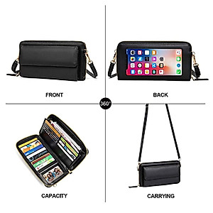 Touch Screen Phone Bag Small Crossbody Bag Shoulder Handbag, RFID Blocking Wallet for Women (#01 Black)