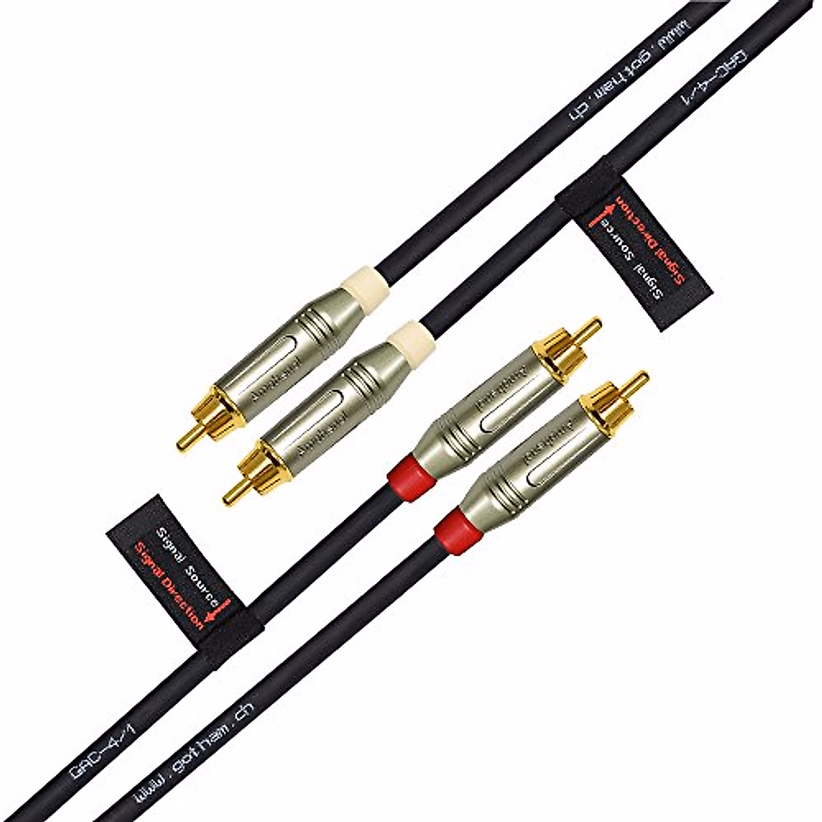 3 Foot RCA Cable Pair - Gotham GAC-4/1 (Black) Star-Quad Audio Interconnect Cable with Amphenol ACPR Die-Cast, Gold Plated RCA Connectors - Directional