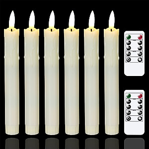 Mavandes Flameless Flickering Taper Candles Two Remote, 7.5 Inch Ivory Battery Operated LED Window Candles Timer,Set of 6 Plastic 3D-Wick Dripping-Wax Effect Flameless Candlesticks(0.86”Dia,Warm Fire)
