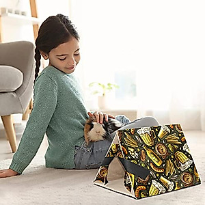 Y-DSIWX Guinea Pig House Bed, Rabbit Large Hideout, Small Animals Nest Hamster Cage Habitats Summer Beer Print