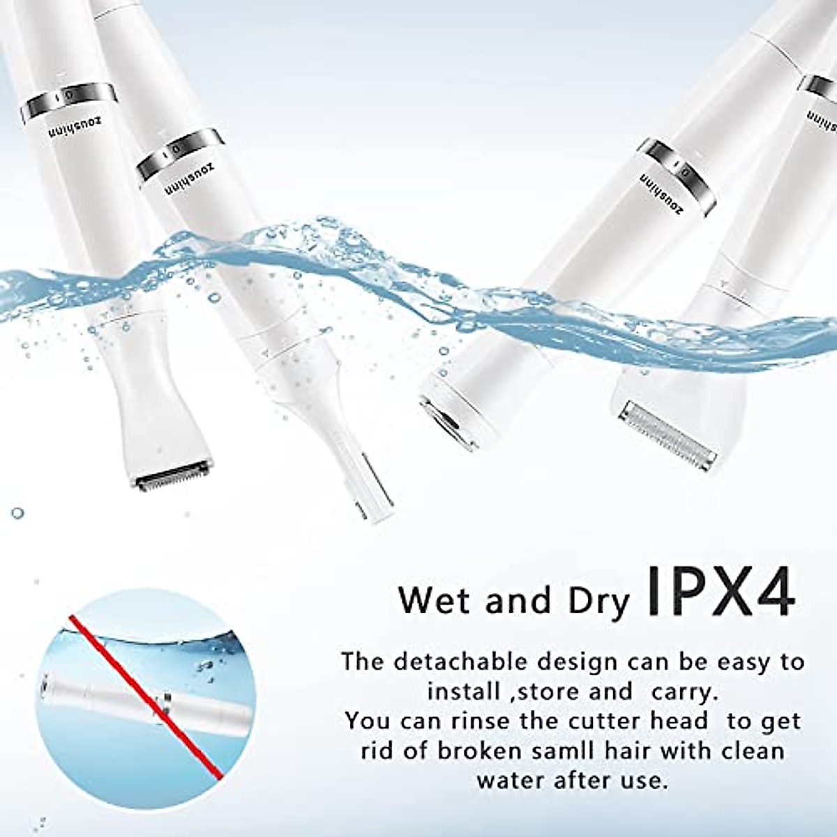 Zoushinn Electric Razor for Women, 4-in-1 USB Cordless Electric Shaver, IPX4 Waterproof Wet & Dry Use Lady Bikini Pubic Hair Trimmer, Painless Eyebrow Trimmer and Facial Hair Removal, Body Razor