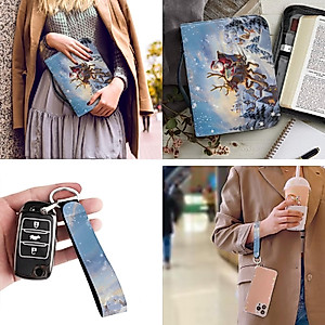 Psesaysky Santa Claus Deer Bible Covers for Women PU Leather Bible Organizer Bag with Handle Multifunctional Portable Car Keychain Christmas Decor