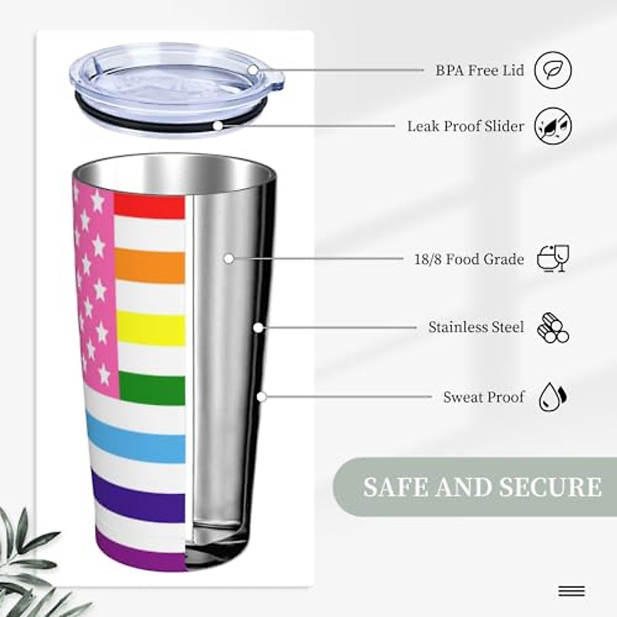 IYERSKD LGBT American Pride Rainbow Flag 20 oz Stainless Steel Tumbler Vacuum Insulated Leakproof Travel Mug for Car Office Gym