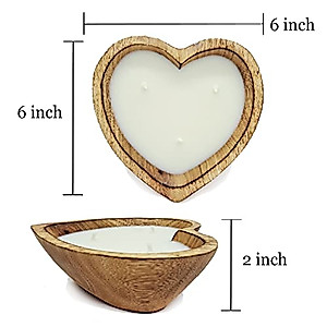 6” Heart Shaped Wooden Bowl Candle with Soy Wax - 3 Wicks 5 oz Decorative Dough Bowl Candles for Anniversary Engagement Wedding Birthday Valentine Christmas Gift (Vanilla Sandalwood - 6" Brown Bowl)