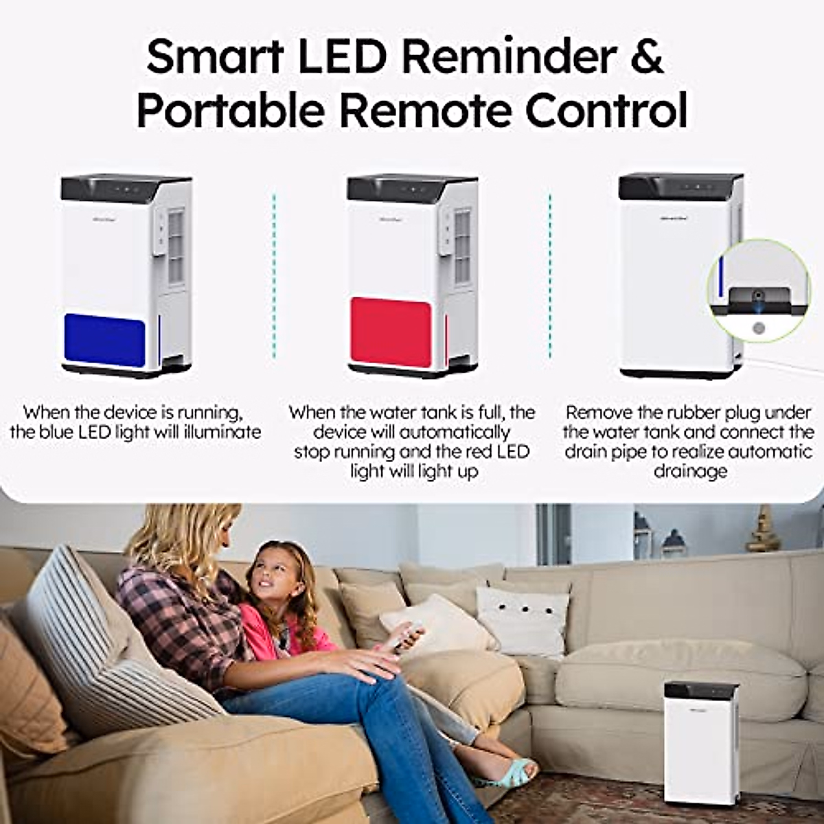 Dehumidifiers for Home - Kitette Dual Semiconductor Dehumidifier for Bathroom Basement Up to 540 sq.ft with 60oz Watertank, Dehumidifier with 1.5m Drain Hose, Auto Defrost and Intelligent Humidity Control