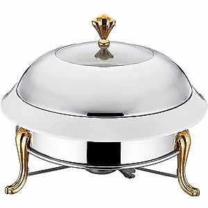Food Warmer for Parties Buffets, Food Warming Tray Chafing Dish Buffet Set, Round Durable Chafer and Buffet Warmer Set, Stainless Steel Chafer for Kitchen Party Dining Buffet (Color : Gold, Size : S