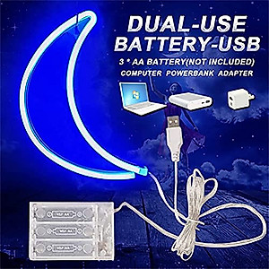 Nordstylee Neon Moon Signs USB or Battery Powered Art Decorative Lights for Children's Room/Birthday Party/Holiday/Wedding Decoration (Blue)