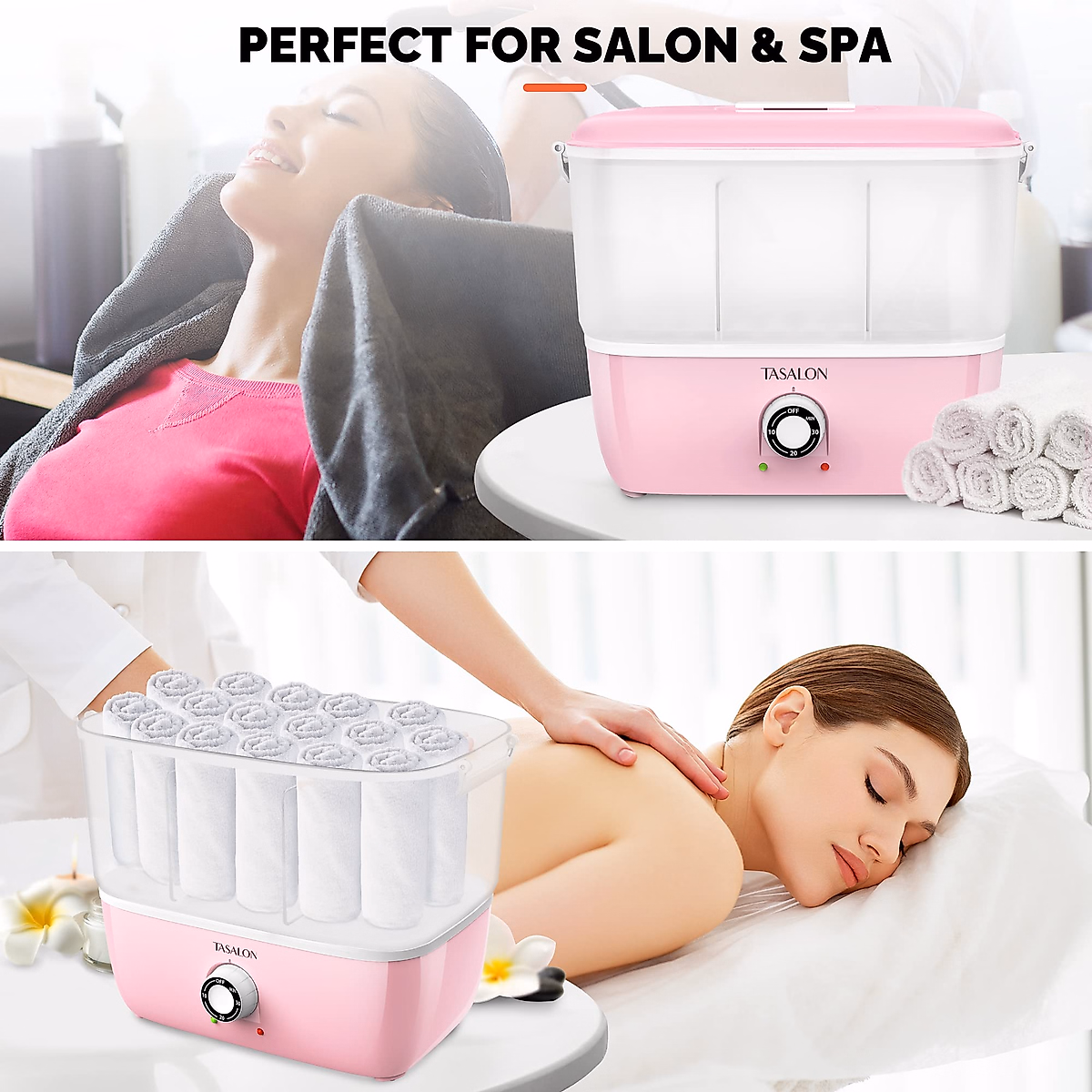 TASALON Hot Towel Steamer for Facials, Hot Towel Warmer Quickly Heats Up in 5 Minutes, Portable Towel Machine Fits 16 Mini Towels, Salon Equipment Towel Warmer for Facials, Spa, Massage, Pink