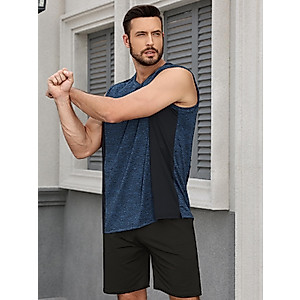 AMVELOP 4 Pack Men's Workout Tank Tops Sleeveless Quick Dry Gym Muscle Shirts Darkgray Navy Red Purple M