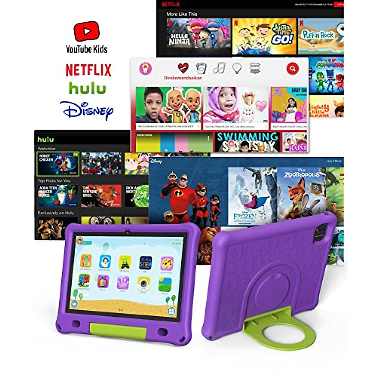 Kids Tablet,10inch Tablet for Kids,WiFi Kids Tablets Android 12 Toddler Tablet with Dual Camera 2MP+8MP,3GB+64GB,1280x800 HD IPS Touch screen,Pre-Installed Parental Control Kid-Proof Case (Purple)