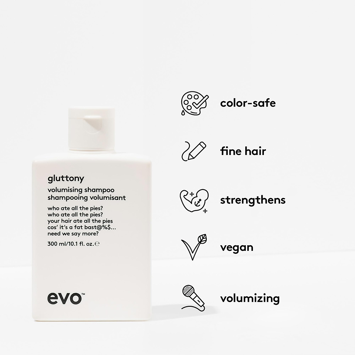 EVO Gluttony Volumising Shampoo - Volumizing Shampoo For All Types Of Hair - Adds Lift, Body Shine, Strength & Elasticity - 300ml / 10.1fl.oz