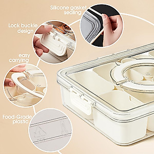 KATOCHUG Snackle Box Container Divided Serving Platters with Lid and Handle Divided Snackle Box for Portable Snack Box Container Tray Perfect for Candy Fruit and Treats