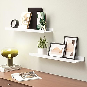 Boswillon 24 Inches Long Floating Shelves Wall Mounted, 2 Set Modern White Wall Shelf for Bedroom, Nursery Book Shelf with Lip, Picture Ledge Shelf for Wall Decor Living Room Bathroom Kitchen - White