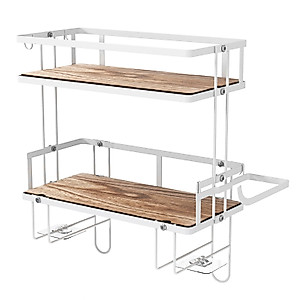 Lorbro Over The Toilet Storage, Over Toilet Shelf Organizer with Wooden Bottom Plate & Adhesive Base, 2-Tier Over Toilet Bathroom Organizer for Paper Towels Holder Shampoos, White