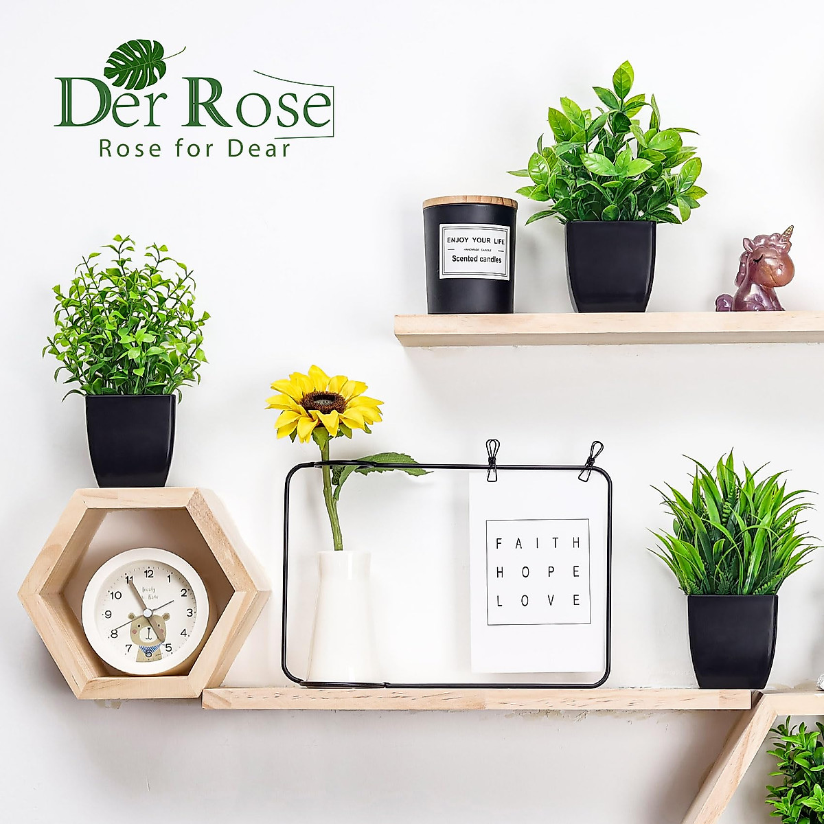 Der Rose 6 Pack Small Fake Plants Artificial Potted Faux Plants in Pot for Home Office Farmhouse Bathroom Shelf Decor Indoor