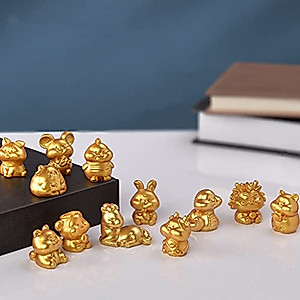 Yardwe 12Pcs Chinese Zodiac Resin Ornaments Resin Animals Figurines 2022 Chinese Zodiac Animal Statue Cake Toppers Mini Dollhouse Fairy Garden Bonsai Tabletop Decor