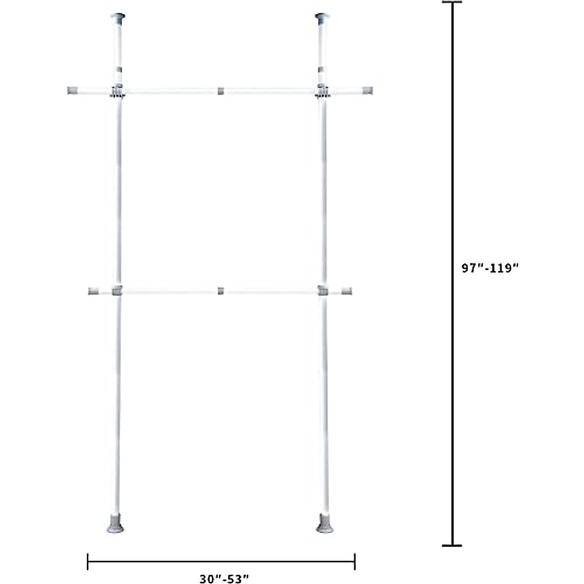 Adjustable Clothes Garment Rack for Hanging Clothes with 2 Layers of Retractable Heavy Closet Hanger Rods, Rolling Garment Rack with Shelves Carbon Steel Material 30"W x 97"L to 53"W x 119" L