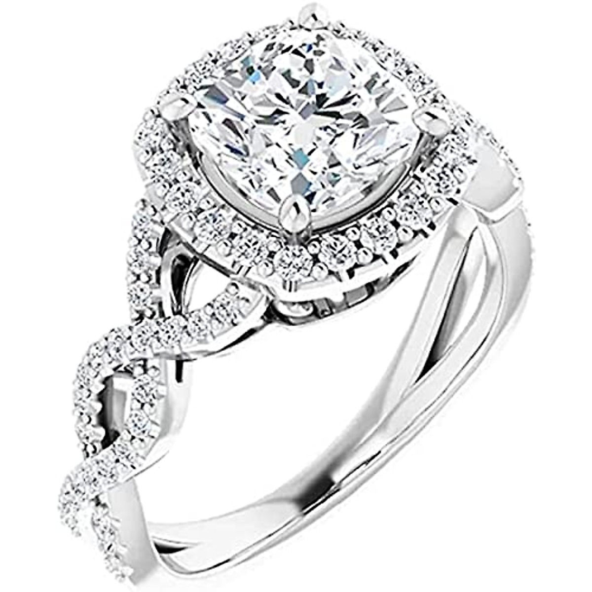 Moissanite World Twisted Infinity Moissanite Ring, Cushion 2.0CT, Moissanite Engagement Ring/Moissanite Wedding Ring/Moissanite Bridal Ring Set, 925 Sterling Silver (7)