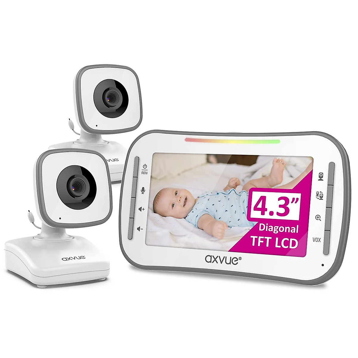 A242-A Video Baby Monitor, 4.3" High Resolution Display, 2 Cams for 2 Rooms, 18-Hour Battery Life, 1000ft Range, 2-Way Communication, Secure Privacy Wireless Technology