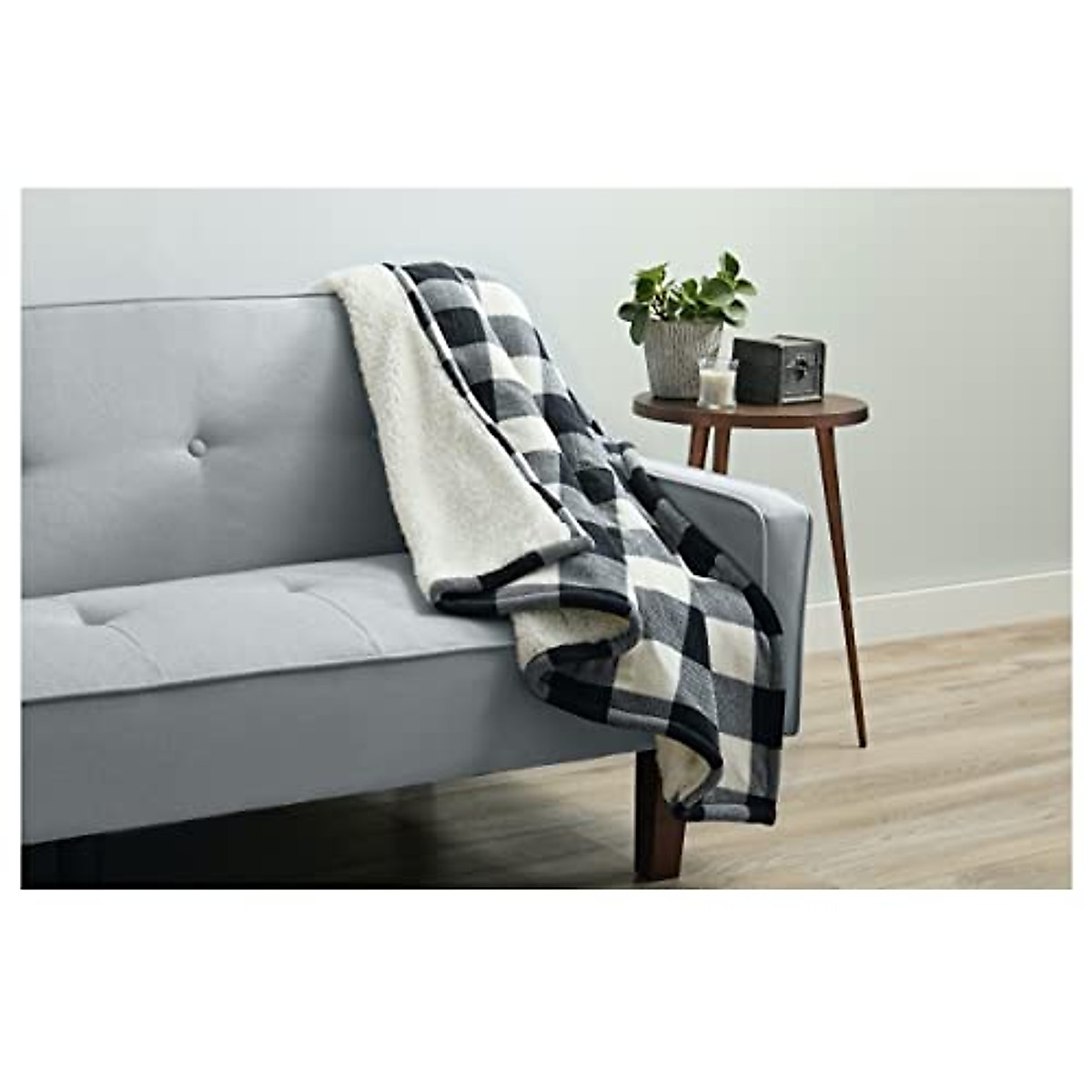 Sunbeam Microplush Sherpa Heated Throw (Plaid Black and White)