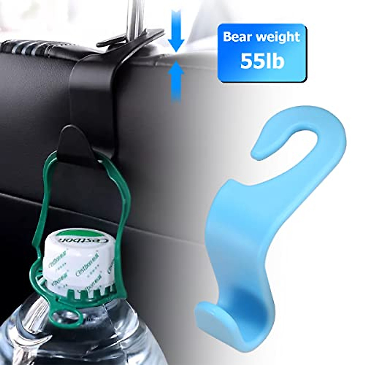 8sanlione Car Back Seat Headrest Hooks, 4PCS Vehicle Backseat Storage Organizer Hanger, Multifunctional Auto Headrest Hidden Hook Universal for Handbag Purse Backpacks Bags and Groceries (Light Blue)