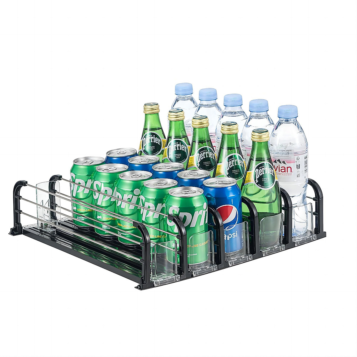 Yedyoi Drink Organizer for Fridge, Soda Can Organizer for Fridge, Self-Pushing Glide Drink Dispenser for Refrigerator -Holds up to 25 Cans Black (5 Rows)