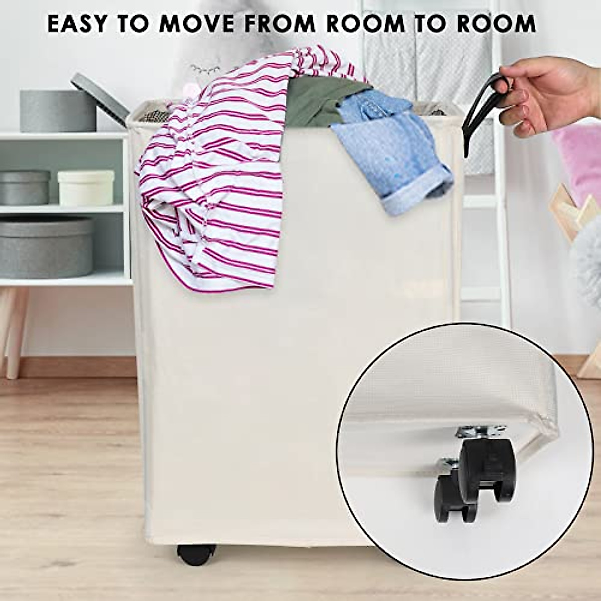 zzolee - Laundry Basket with Wheels, Slim Laundry Hamper with Laundry Cards, Ideal for Camper and Dormitory, 23x15x7.5 inch