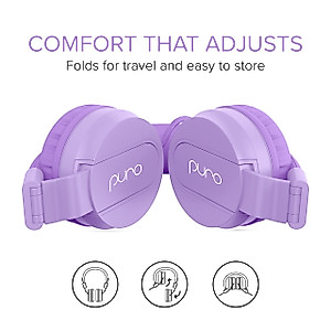 Puro Sound Labs PuroBasic Volume Limiting Wired Headphones for Kids, Foldable & Adjustable Headband w/Microphone, Compatible with Smartphones, Tablets and PC’s -Purple