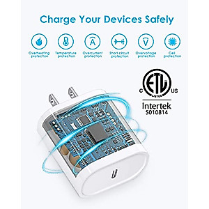 【2 Pack】 20W USB C Wall Charger for iPhone Charger Block with PD 3.0 USB C Adapter Fast Charging for iPhone 14/14 pro/14 plus/14 pro max/13/12/11/SE/XR/8, iPad Pro/Mini, Galaxy, Pixel 4/3 and More