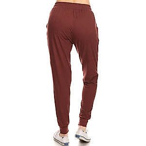 Leggings Depot Womens Relaxed fit Jogger Pants - Track Cuff Sweatpants with Pockets, Marsala, Large