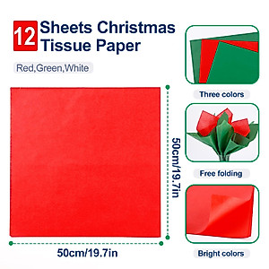 Large Christmas Gift Bags with Tissue Paper,12 Pack Reusable Xmas Gift Bags With Handle Christmas Bag Bulk Non-Woven Holiday Gift Bags Christmas Treat Baskets Party Supplies 12.2" x 9.8" x 4.5"
