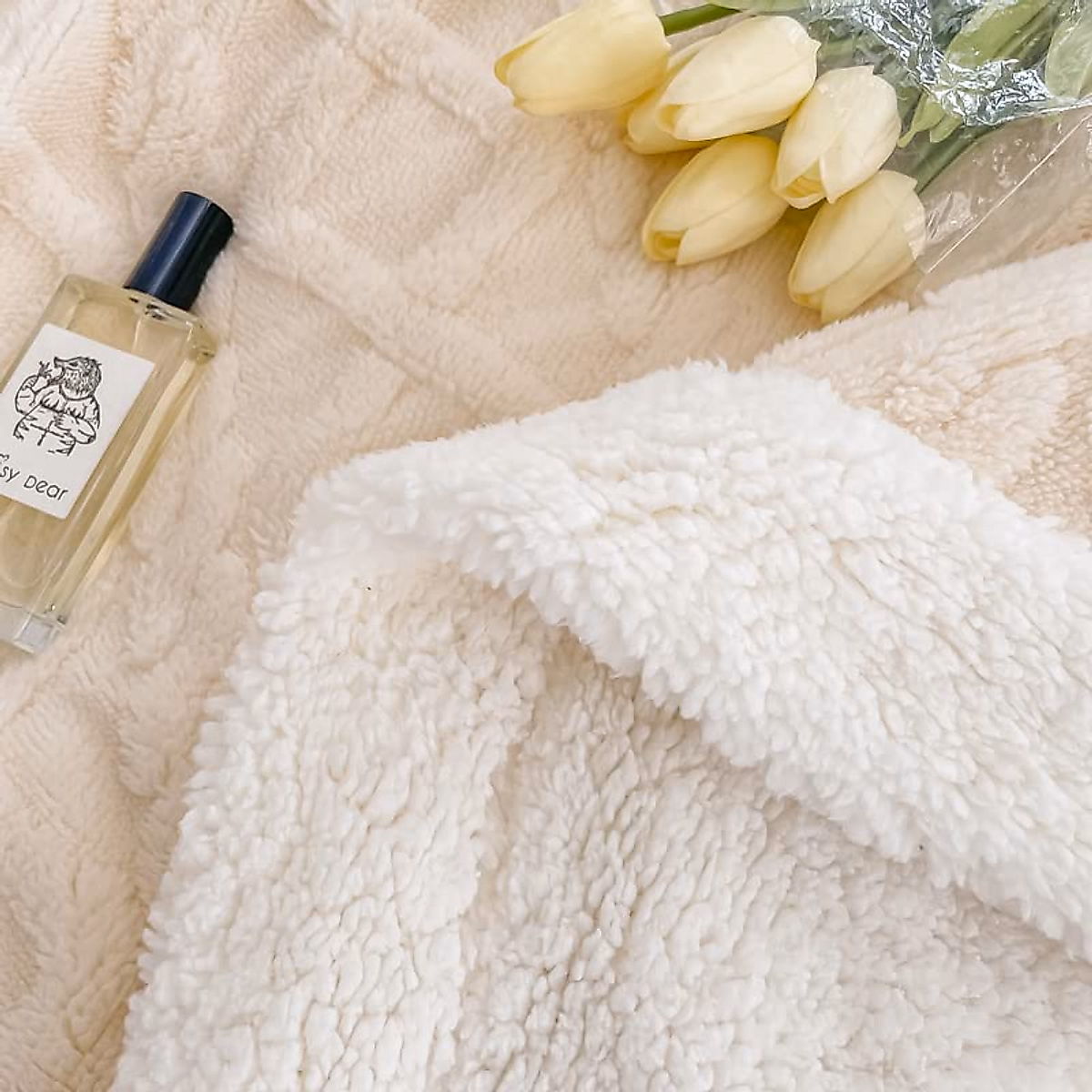 Bedbay Sherpa Fleece Blanket 70x80 Inch Beige Throw Blanket Boho Tufted Blanket Soft Warm Plush Sherpa Fleece Blanket Versatile Blanket Fluffy Blanket for Bed Sofa Couch Travel(Cream,70"x80")