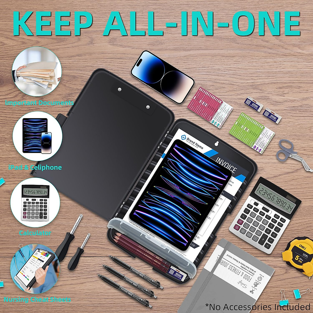 Sunnyclip Clipboard with Storage, Real Hinge & 2 Compartment, Letter Size Plastic Side Opening Lightweight Portable Slimcase Box, Smooth Writing for Paperwork Office Classroom Supply