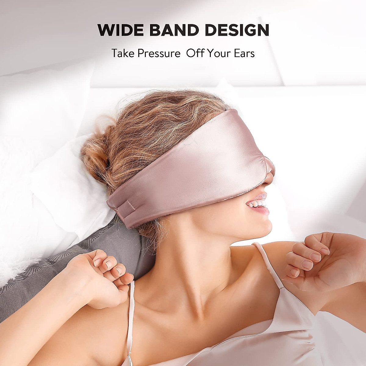 LitBear Silk Sleep Mask for Side Sleeper, Eye Mask Sleeping for Women Men 100% 22 Momme Pure Mulberry Silk, Face-Hugging Padded Silk Eye Cover for Sleeping with Adjustable Band (Pink)