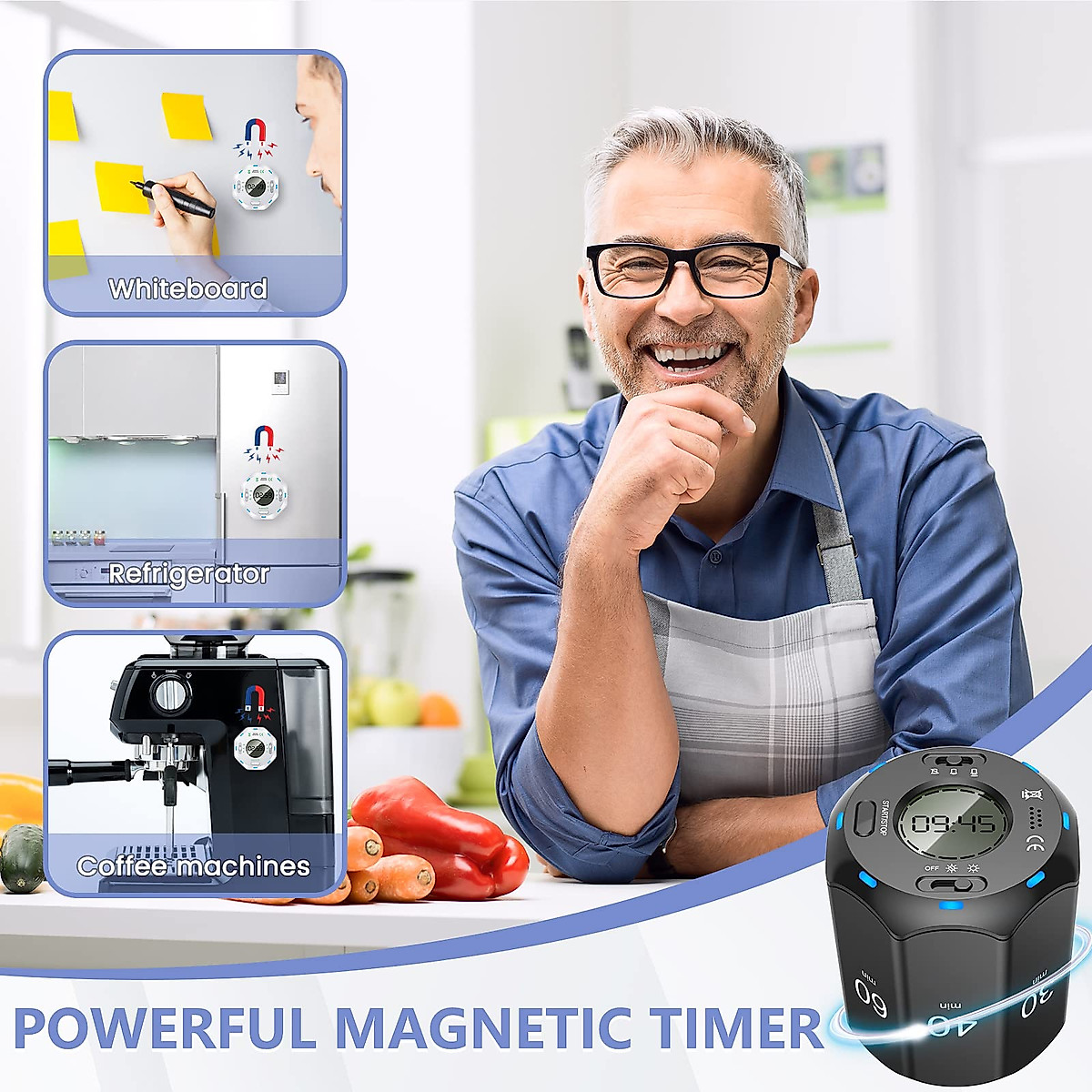 Pomodoro Timer, Digital Cube Timer for Cooking, Productivity Magnetic Countdown Timer, Visual Flip Focus Timer Silent & Alarm Gravity Timer for Study, Cooking, Workout, Office