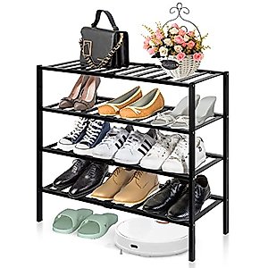 Allinside Bamboo Shoe Rack, 4 Tiers Shoe Storage Organizer, Detachable Durable Shoe Shelf, Shoe Stand for Entryway Closet Bathroom Balcony(Black)